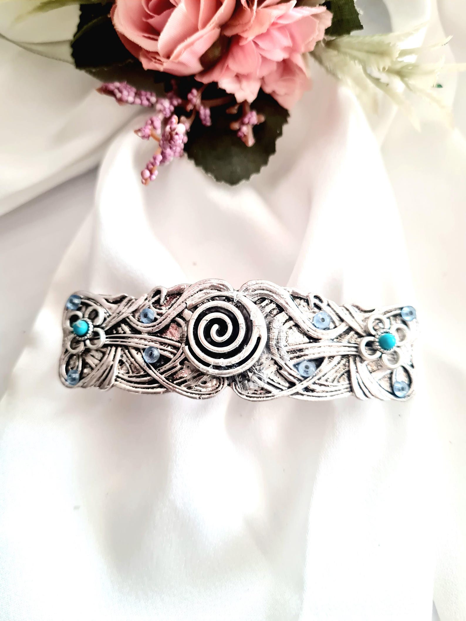Silver Celtic Barrette, Turquoise Rhinestone, Viking Hair Clip - Etsy UK