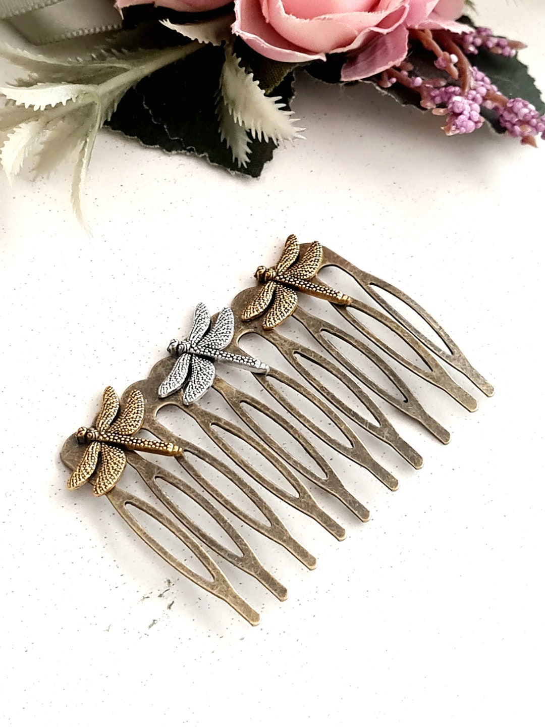 Ancient Bronze and Silver Vintage Inspired Dragonfly Hair Comb,retro ...
