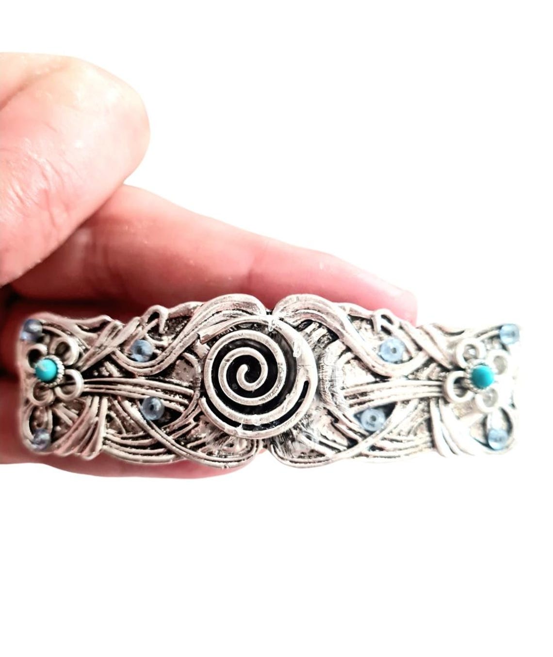 Silver Celtic Barrette, Turquoise Rhinestone, Viking Hair Clip - Etsy UK