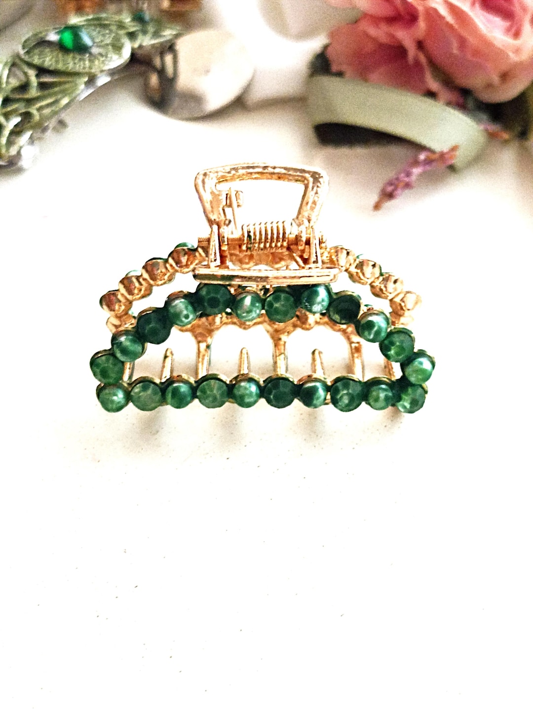Medium Size Green Crystal Claw, Handmade, Summer Claw Clip, Sparkle ...