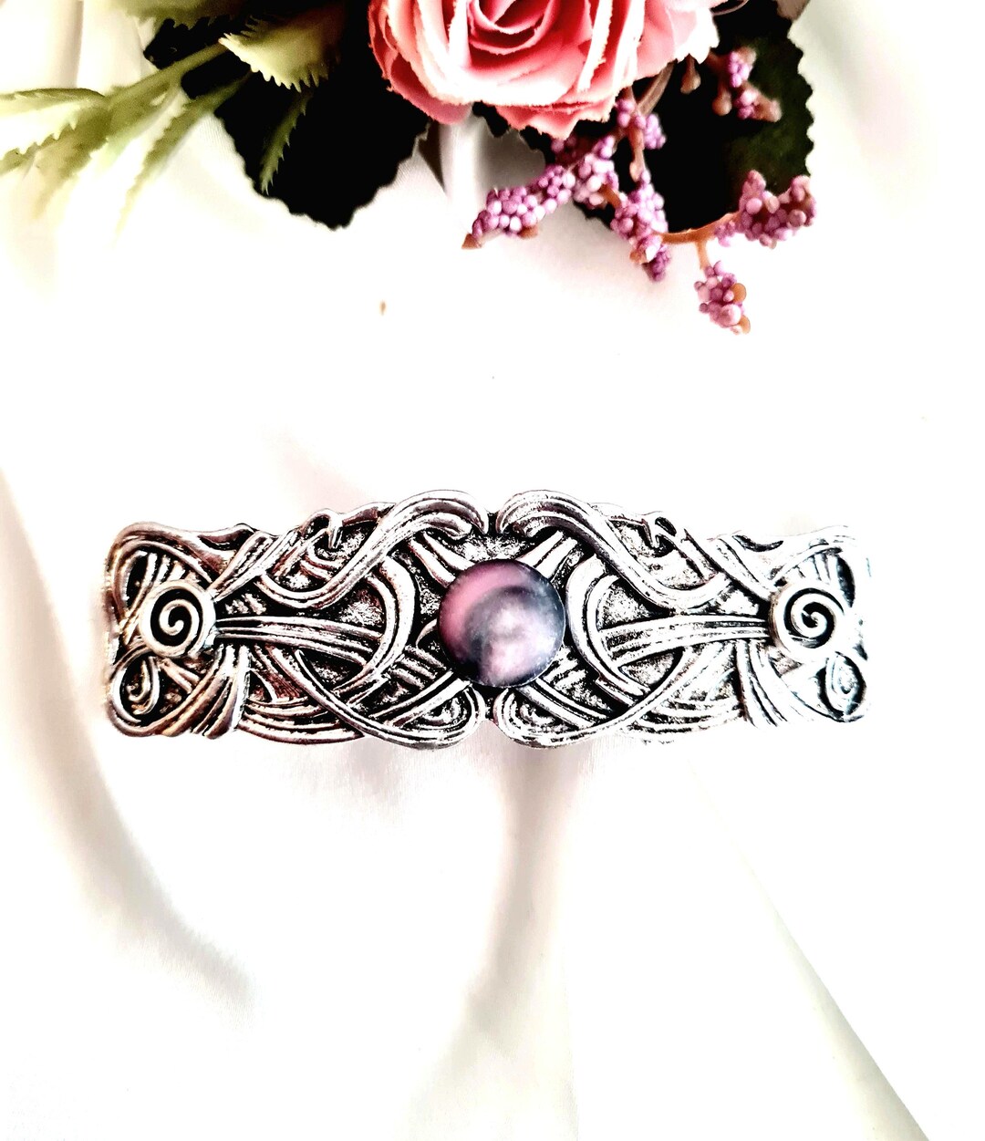 Ancient Silver Celtic Viking Barrette With Grey Gemstone, Nordic, High ...