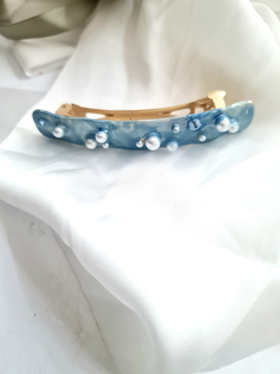 Mother of Pearl White and Blue Hair Barrette, Handmade,high Quality ...
