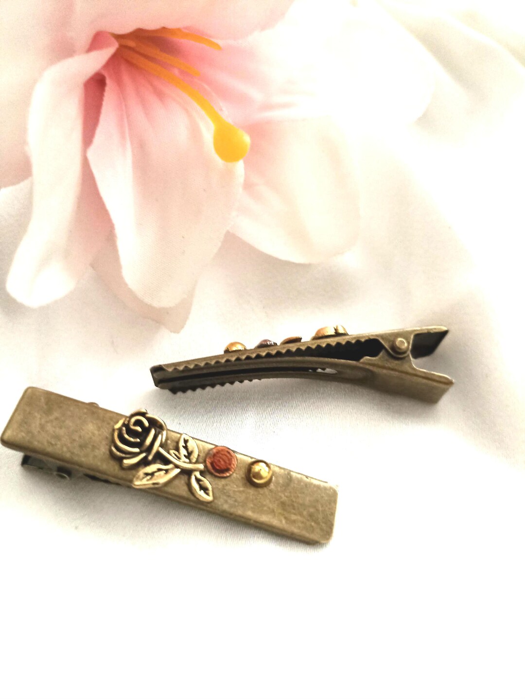 Set of 2 Antique Bronze Alligator Hair Clip With Vintage Gemstones ...
