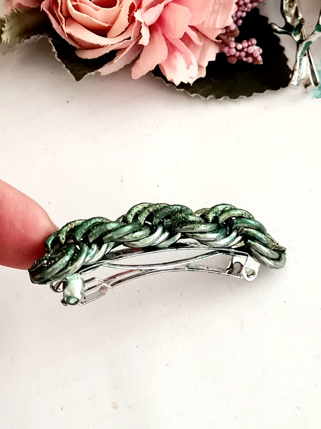 Ancient Silver and Green,small Minimalist Barrette,high Quality ...