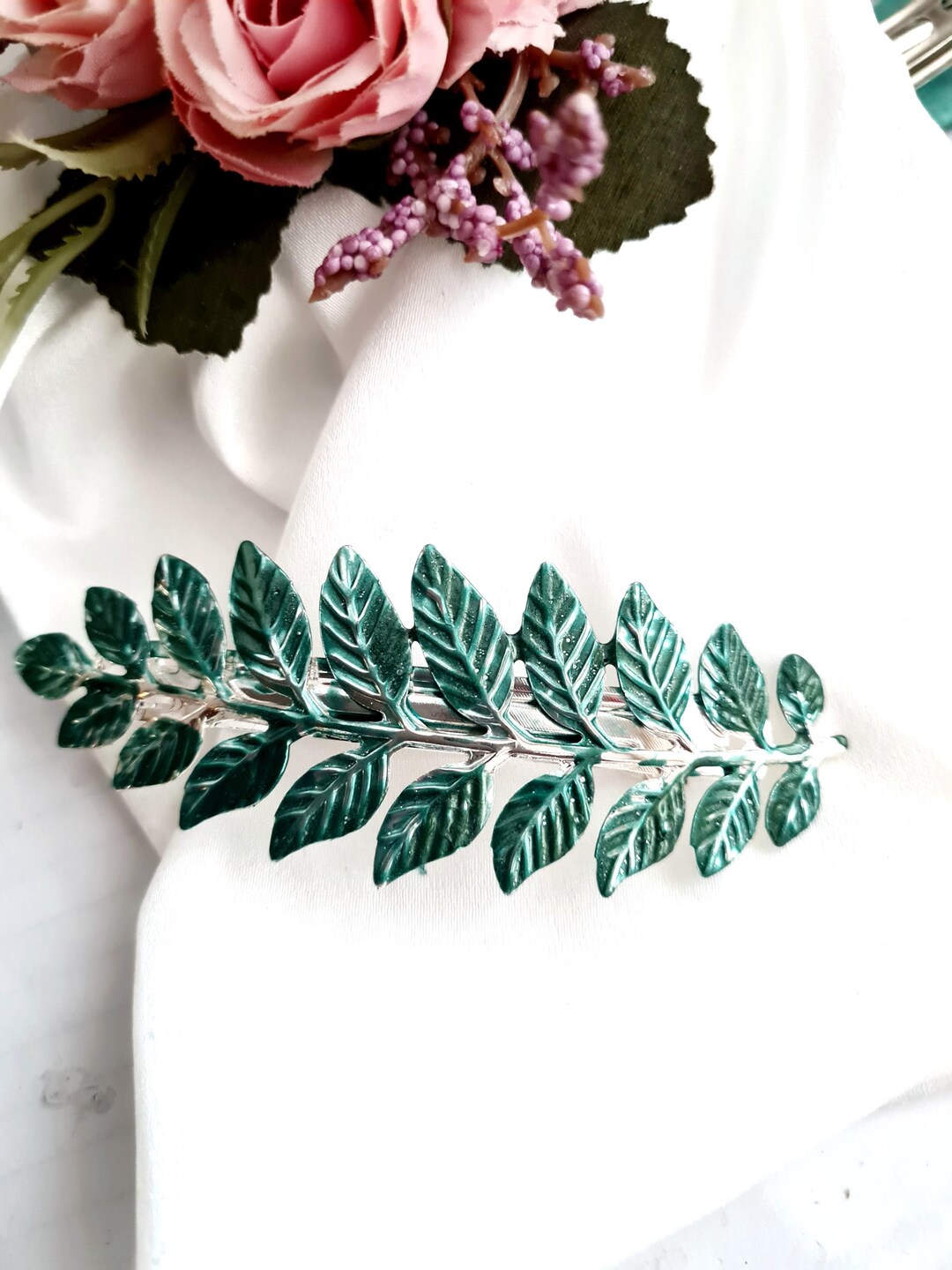 Green Leaf Shaped Barrette,wedding,bridal,bridesmaid Handmade, High ...