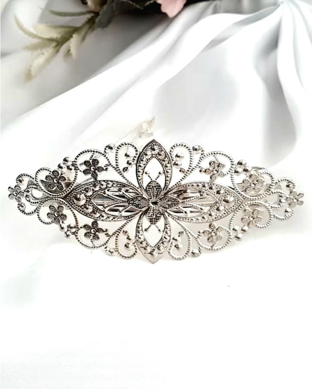 Silver Plated Filigree Barrette, Vintage Inspired, Celtic, Floral ...