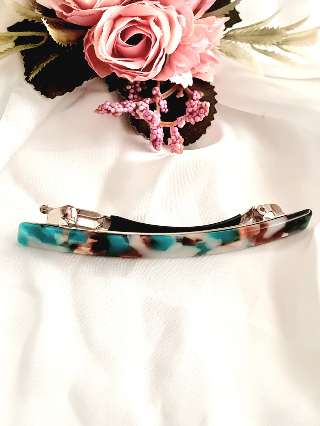 Green Resin Barrette, Slim,acetate, High Quality, Green, Christmas Gift ...