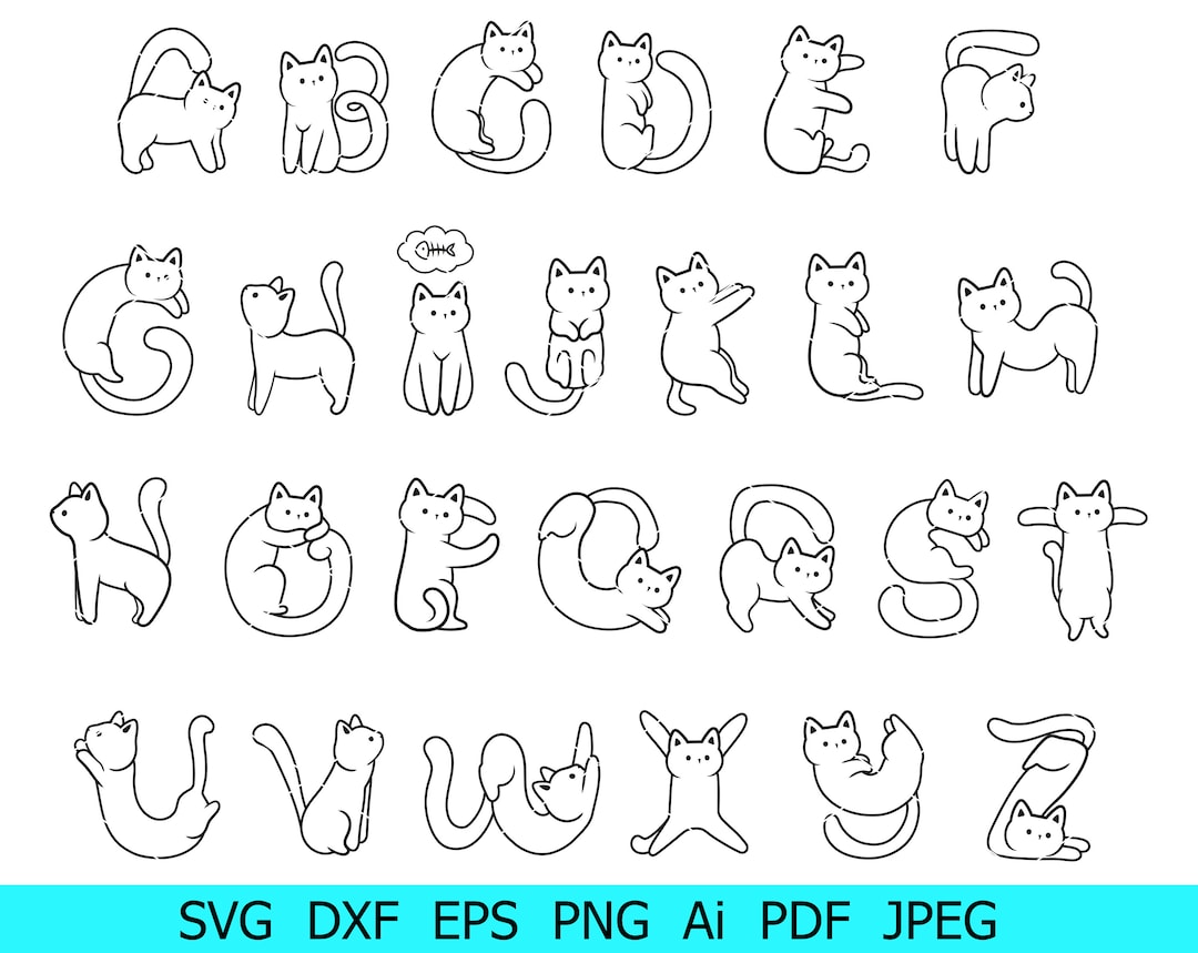 Cat Alphabet Svg, Cats Letters Svg, Cat Font Png, Funny Cat Alphabet ...