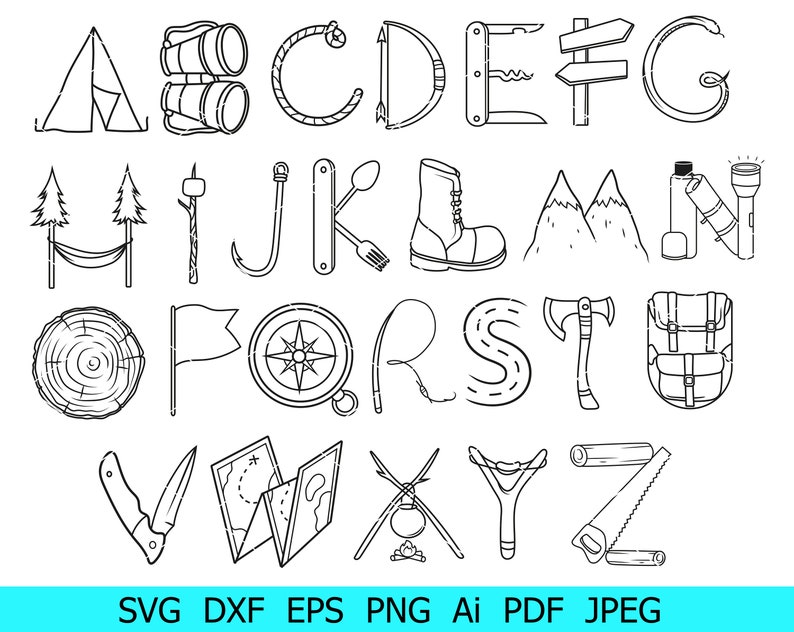 Alphabet Svg, Tourist Letters Png, Camp Alphabet Clip Art, Alphabet ...