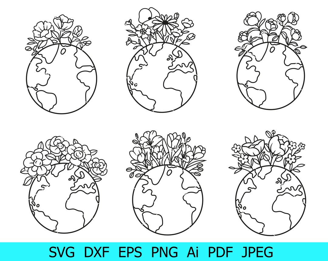 Earth Svg, Flower Earth Svg,floral Earth Png, Floral Earth Svg Bundle ...