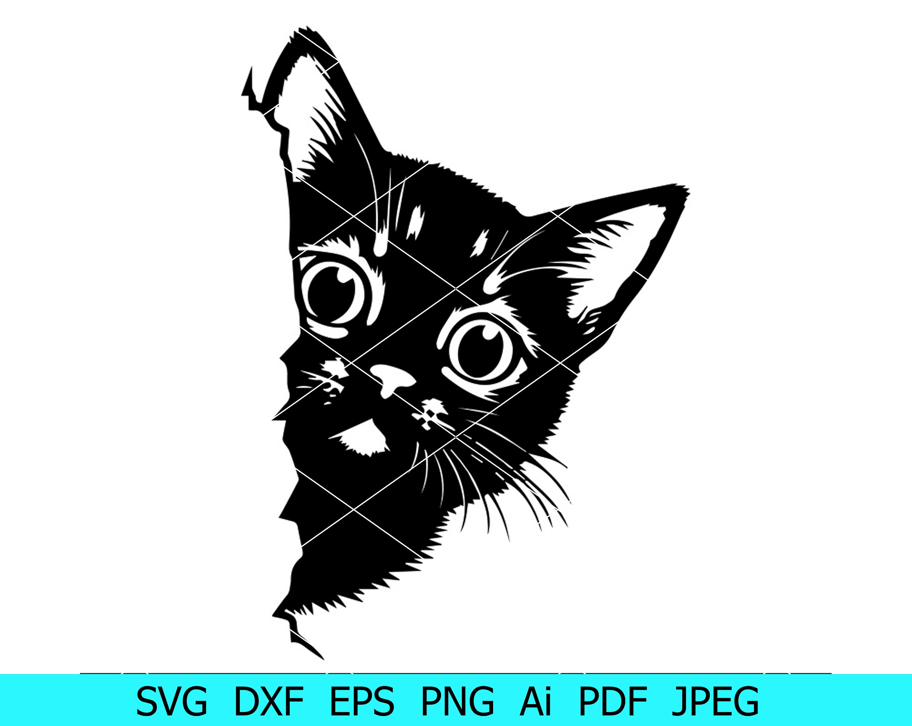 Portrait Black Cat Svg, Peeking Cat Svg, Graceful Kitty Svg, Halloween ...