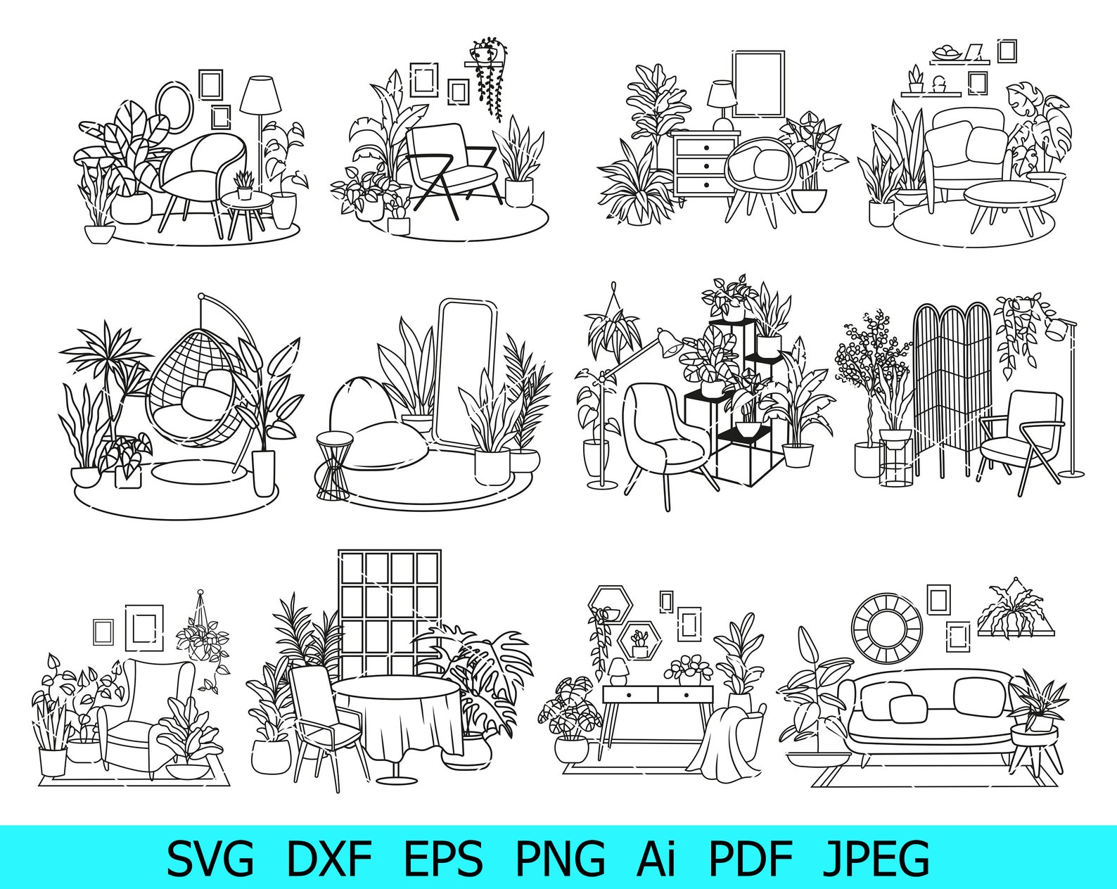 Home Interior Svg, Interiors Png, Decor Illustrations Svg, Relaxation ...