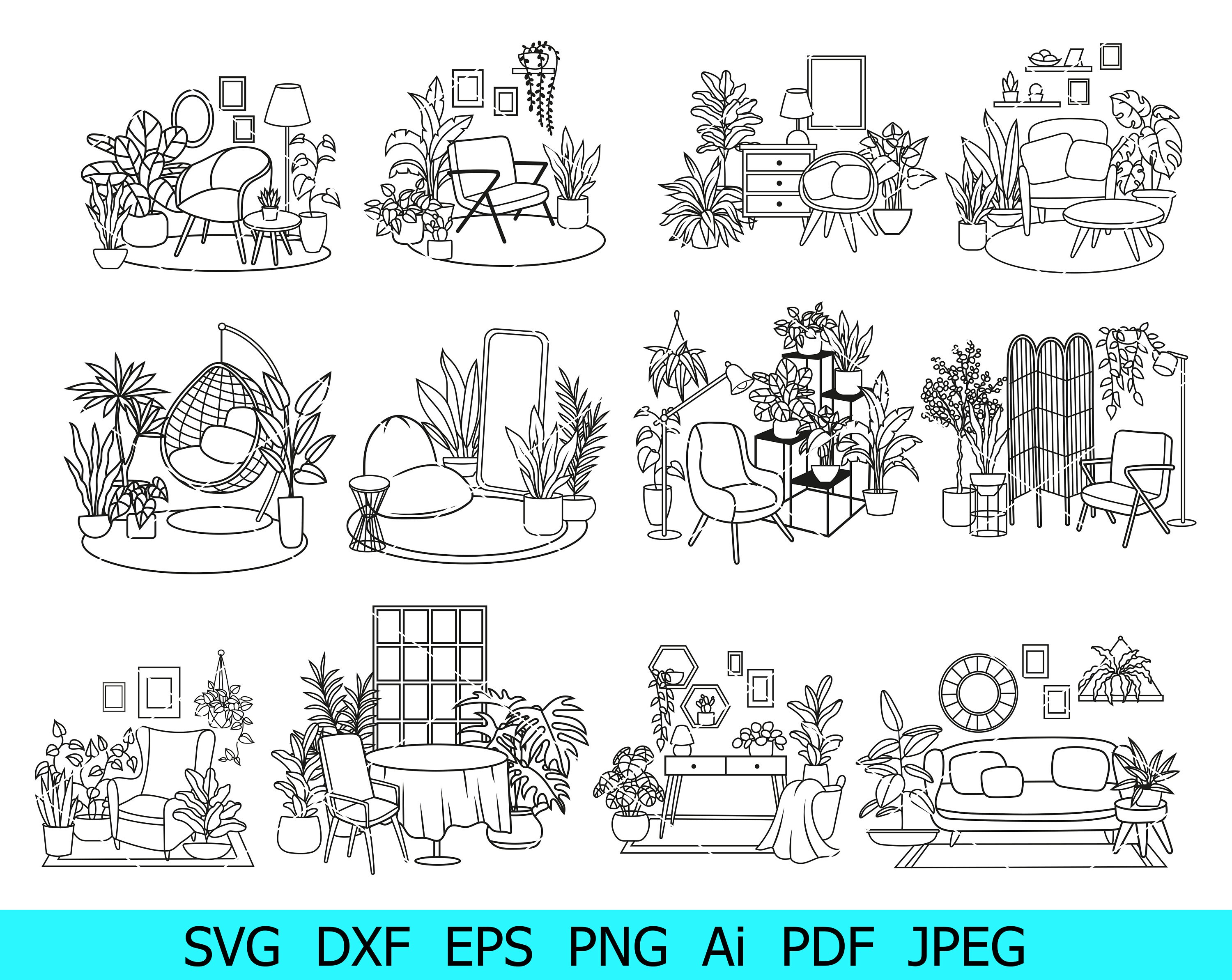 Home Interior Svg, Interiors Png, Decor Illustrations Svg, Relaxation ...