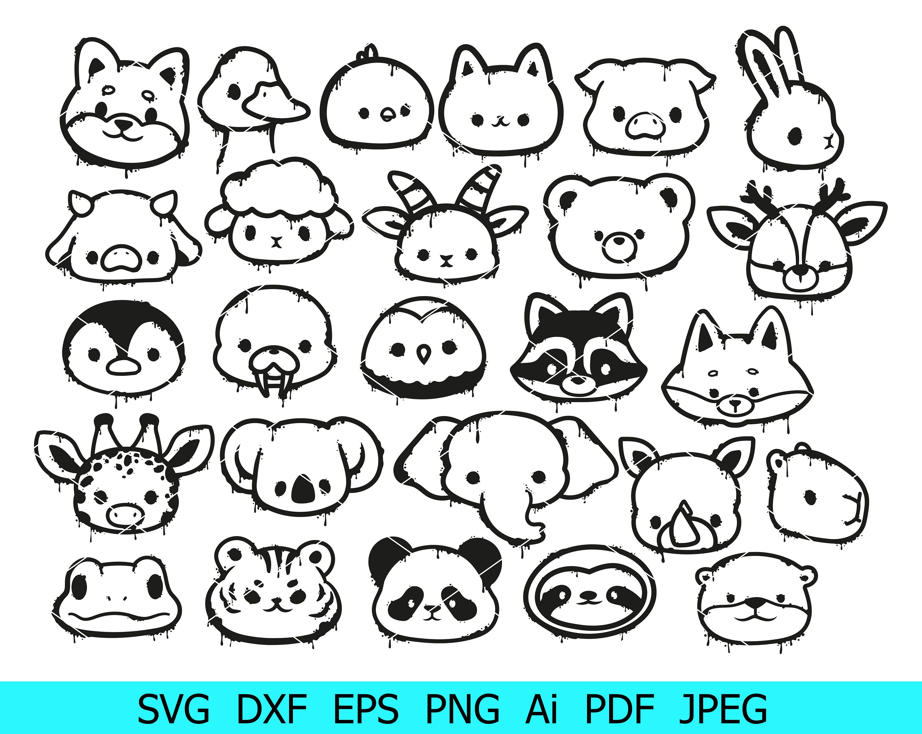 Animal Faces Svg,farm/woodland/safari Animal Faces Svg,animal Portrait ...