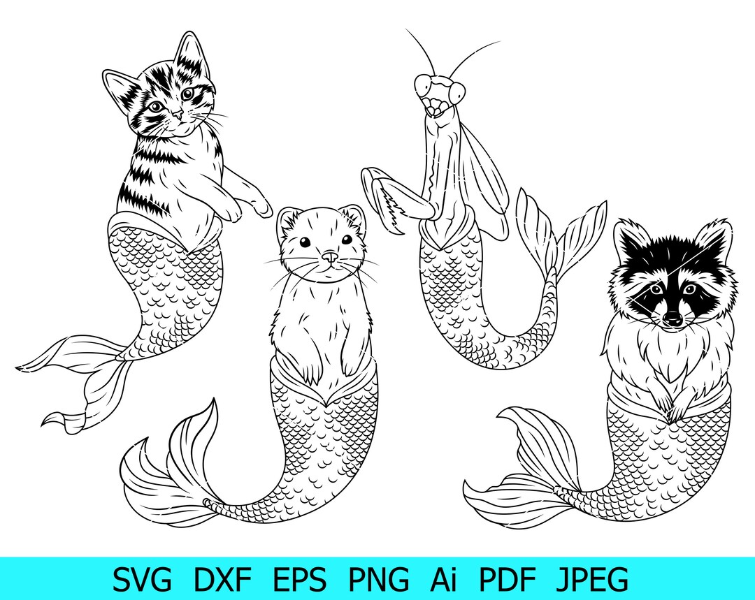 Mermaid Tail Animals Svg, Mermaid Cat Svg, Mermaid Raccoon Svg, Mermaid ...