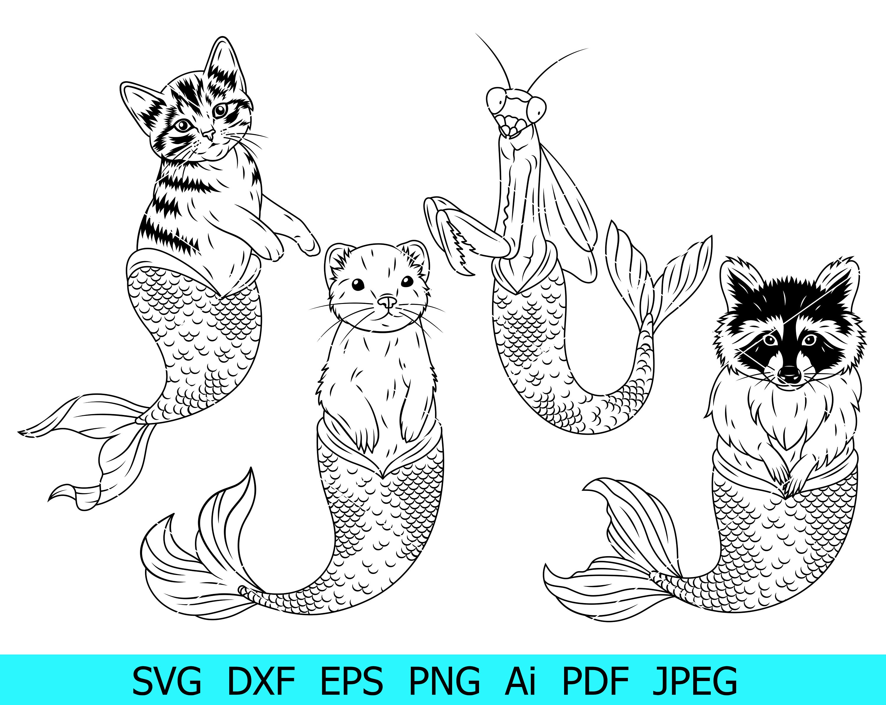 Mermaid Tail Animals Svg, Mermaid Cat Svg, Mermaid Raccoon Svg, Mermaid ...
