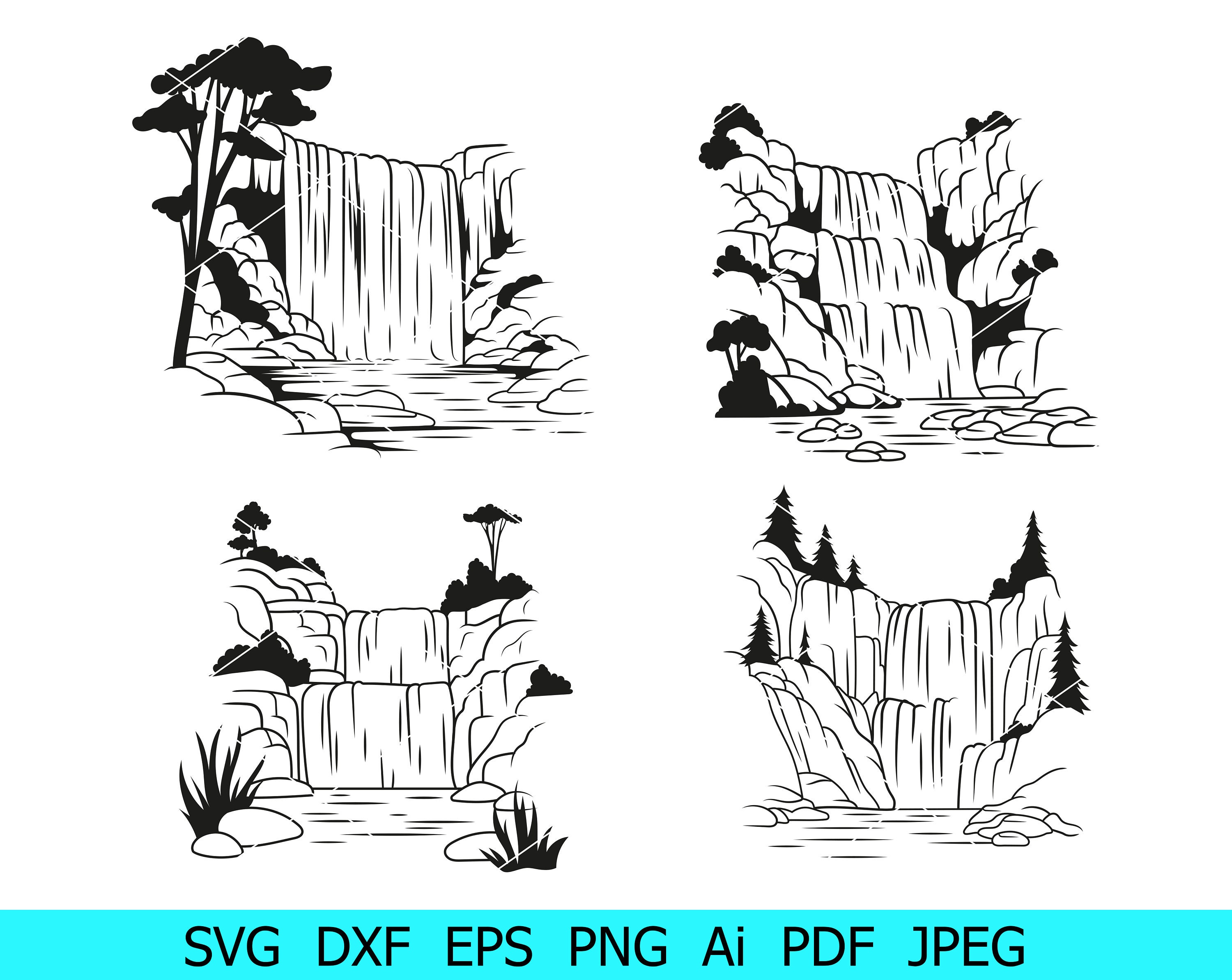 Waterfall Svg, Waterfall Cricut, Waterfall Png, Waterfall Clipart ...