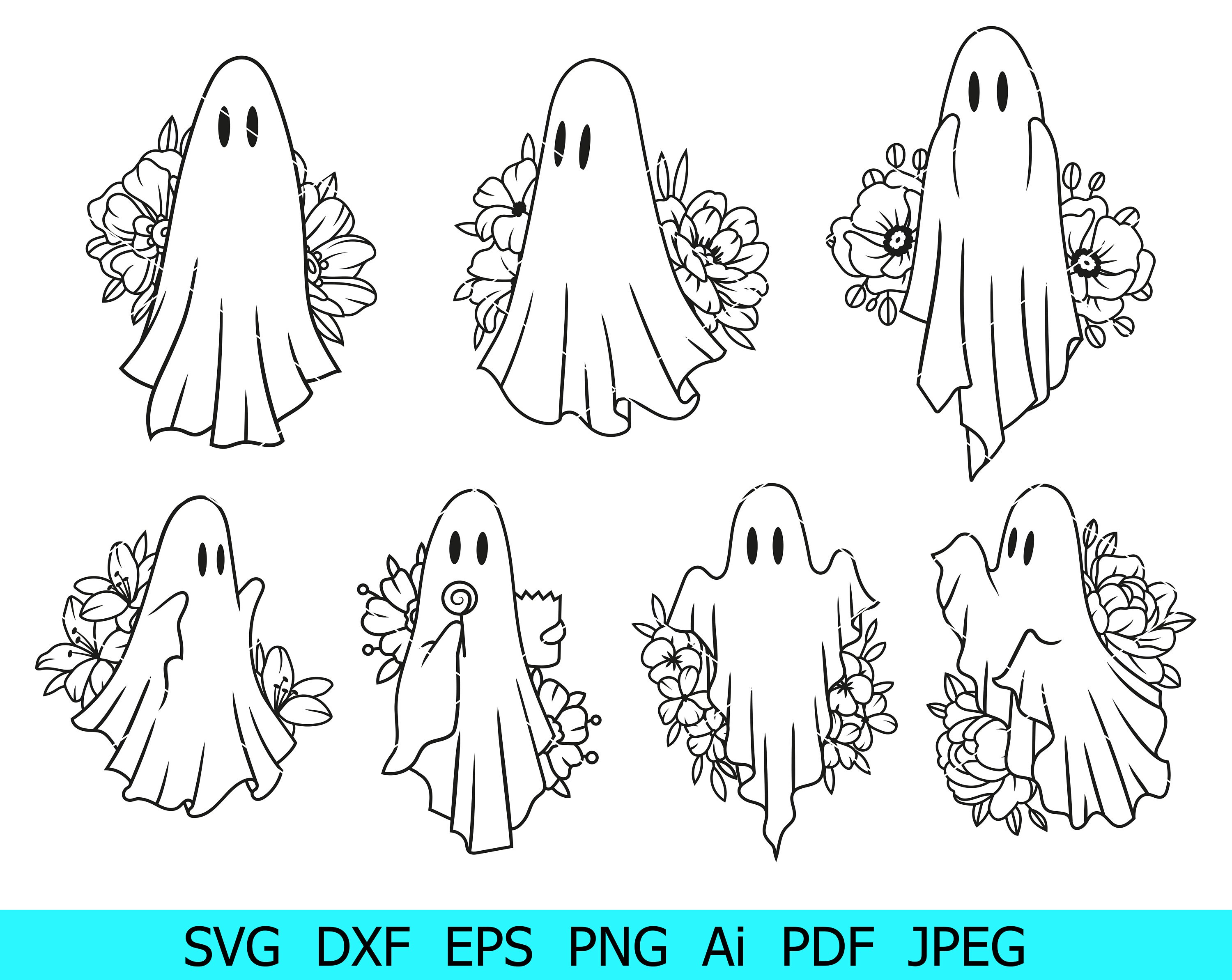 Ghost Svg Ghost With Flowers Pnghalloween Silhouette Ghost - Etsy