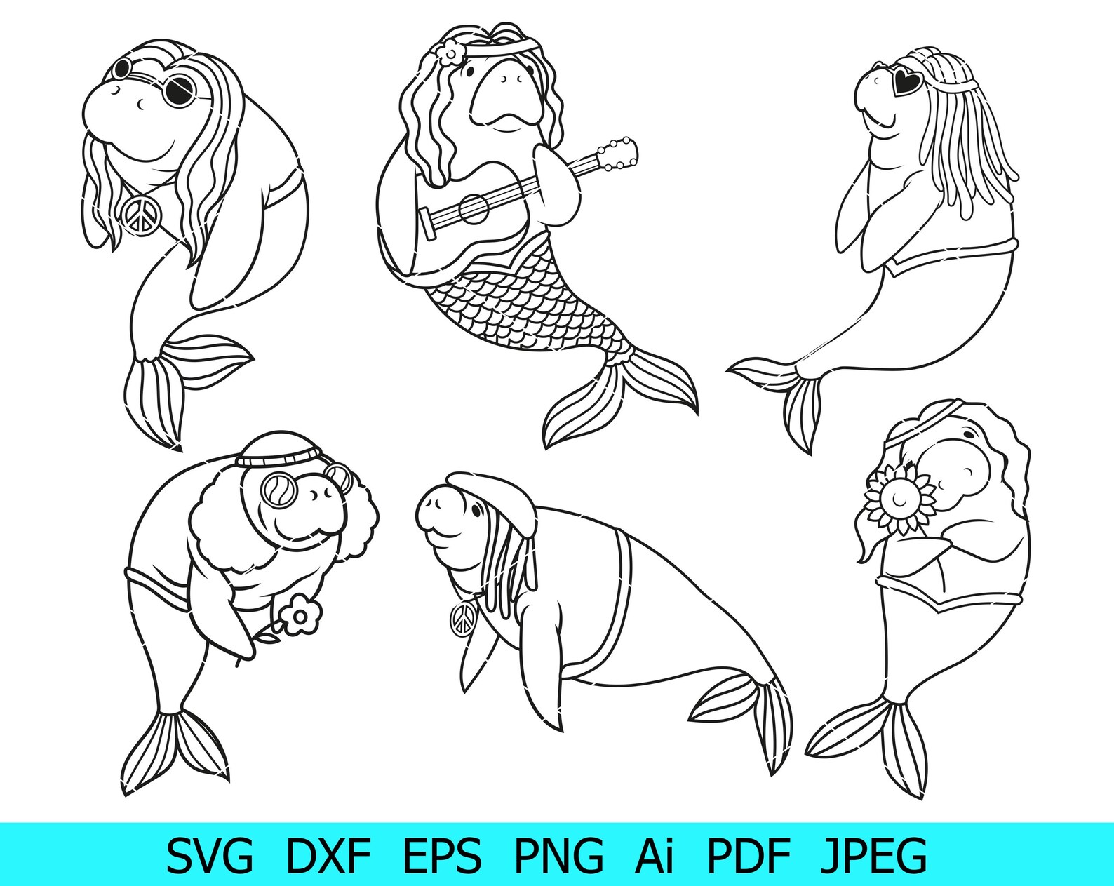 Manatee Svg, Manatee Svg Bundle, Sea Cow Svg, Manatee Mermaid Png ...