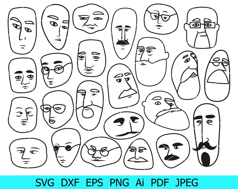 Man Face Svg, Male Face Png, Male Face Svg Bundle, Face With Glasses ...