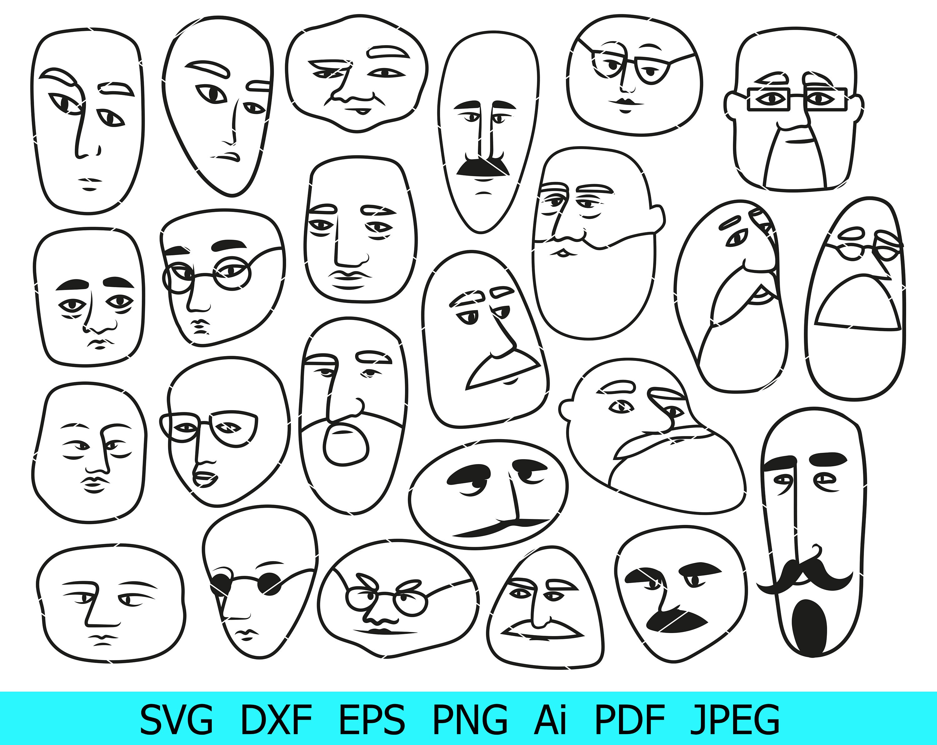 Man Face Svg, Male Face Png, Male Face Svg Bundle, Face With Glasses ...