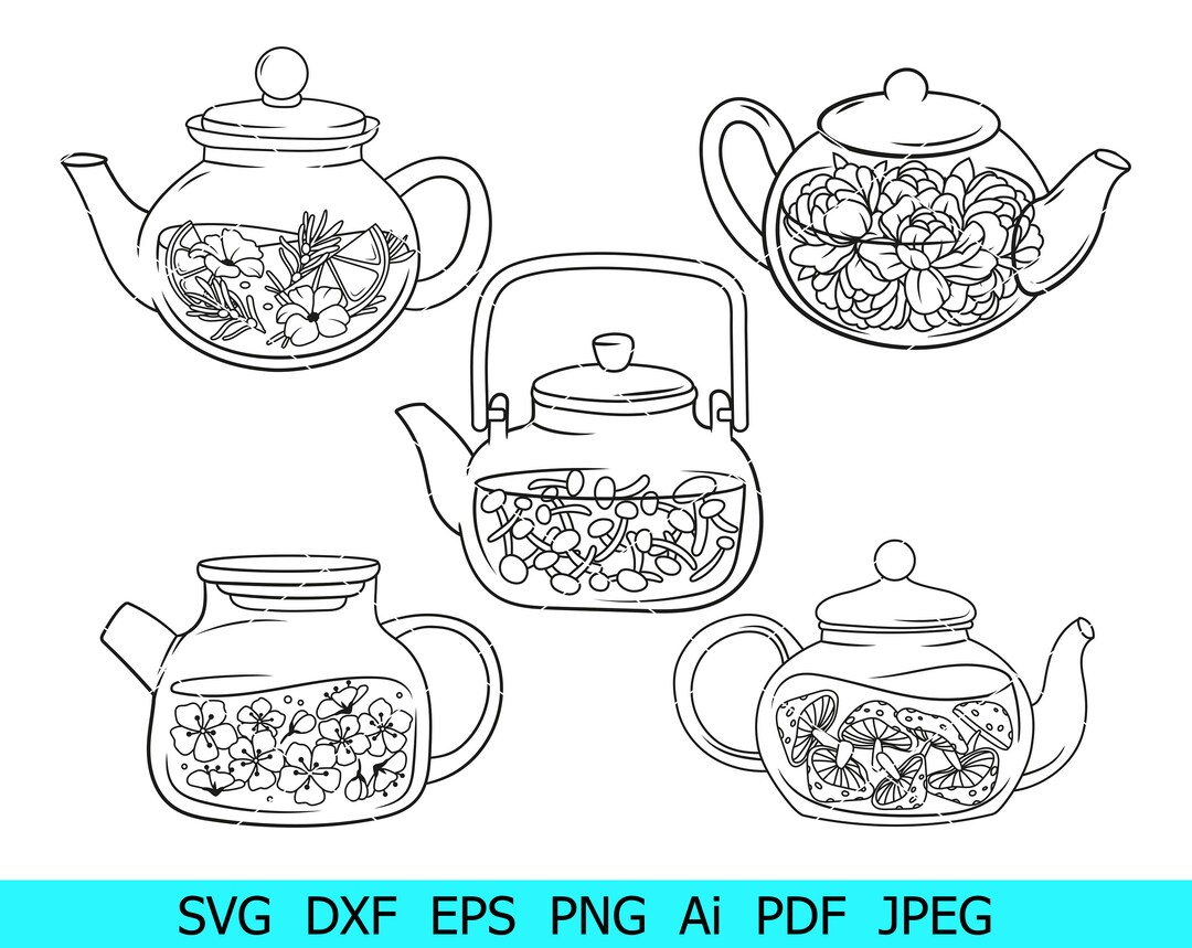 Teapot Svg, Teapots Svg Bundle, Flower Tea Png, Mushroom Tea Svg ...