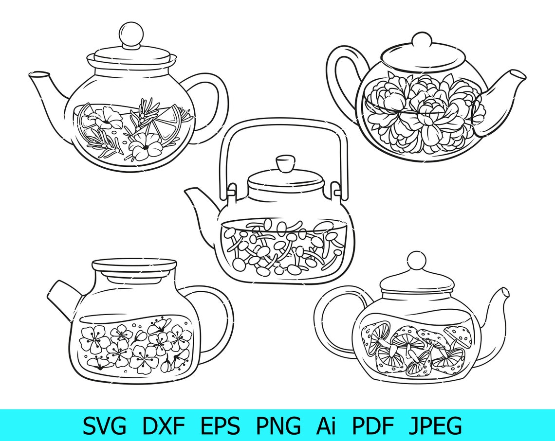 Teapot Svg, Teapots Svg Bundle, Flower Tea Png, Mushroom Tea Svg ...