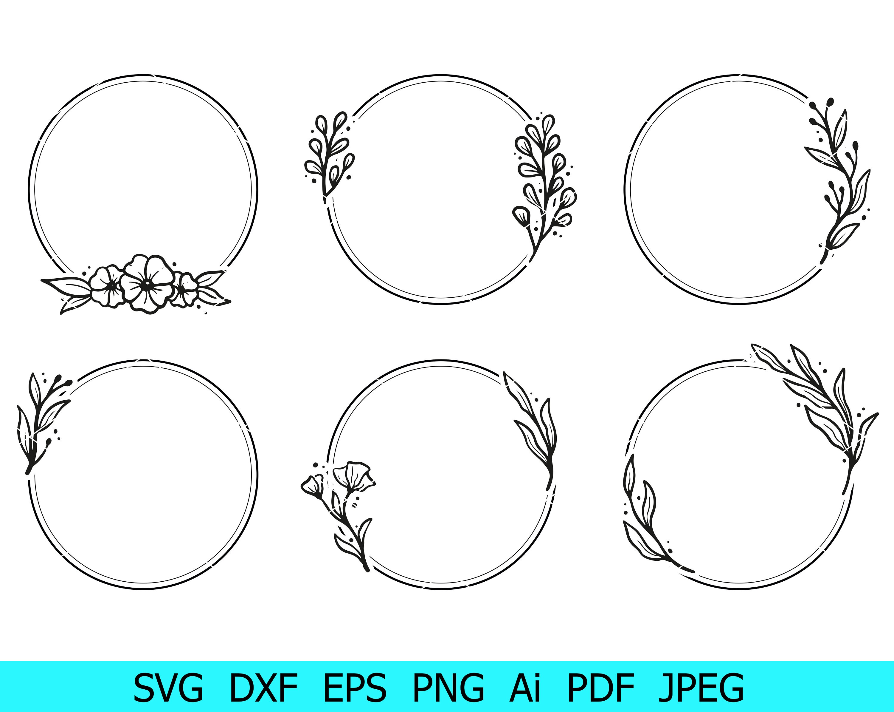 Floral Frame SVG Floral Frame cut File Round Flower Frame | Etsy