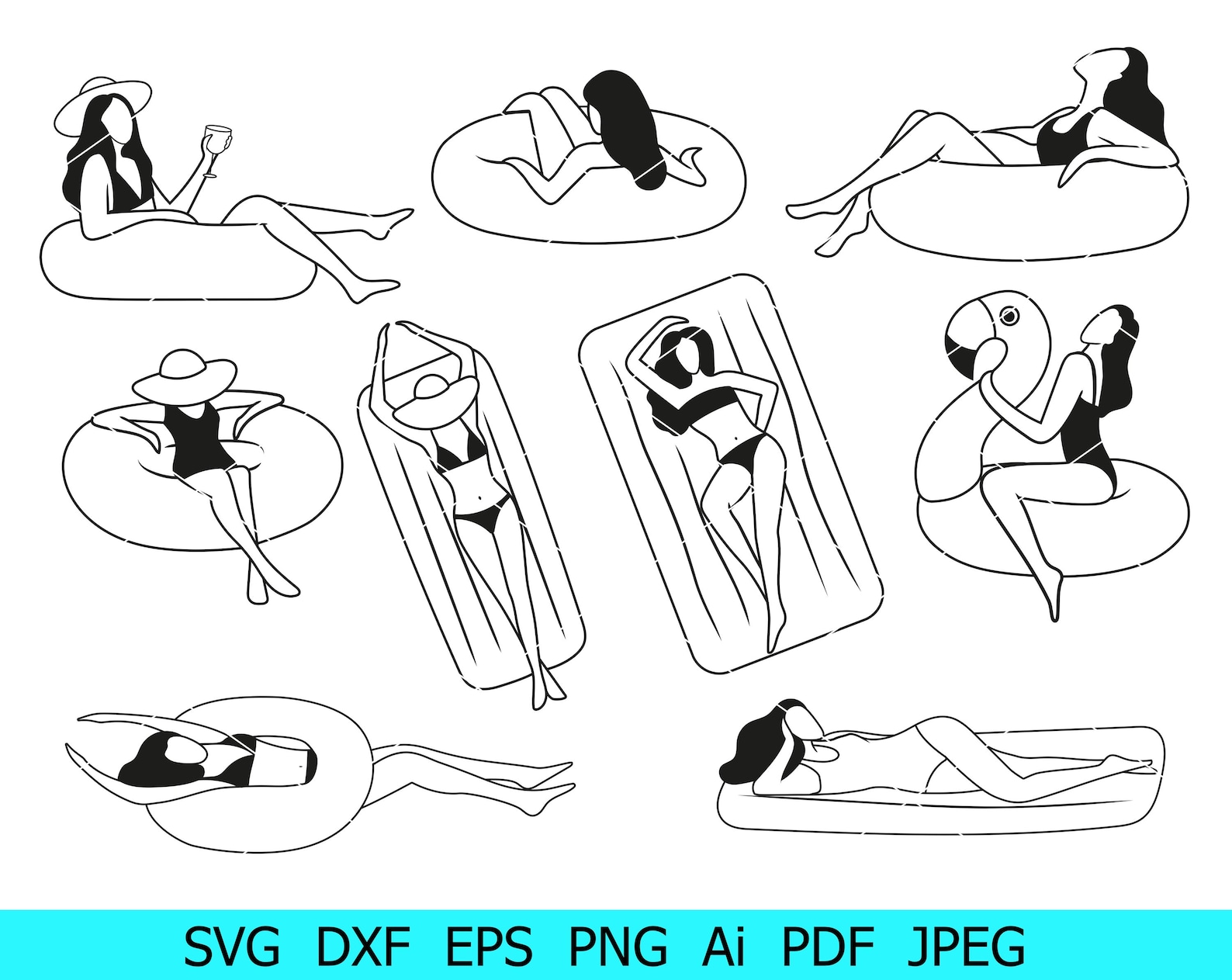 Pool Party Clip Art, Pool Floats Svg, Inflatable Ring Png, Girl Svg ...