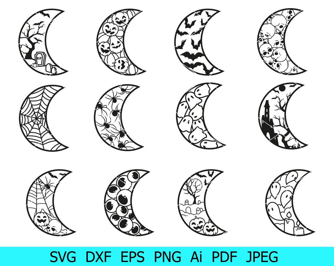 Halloween Moon Svg, Moon Svg, Halloween Moon Bundle Png, Haunted Moon ...
