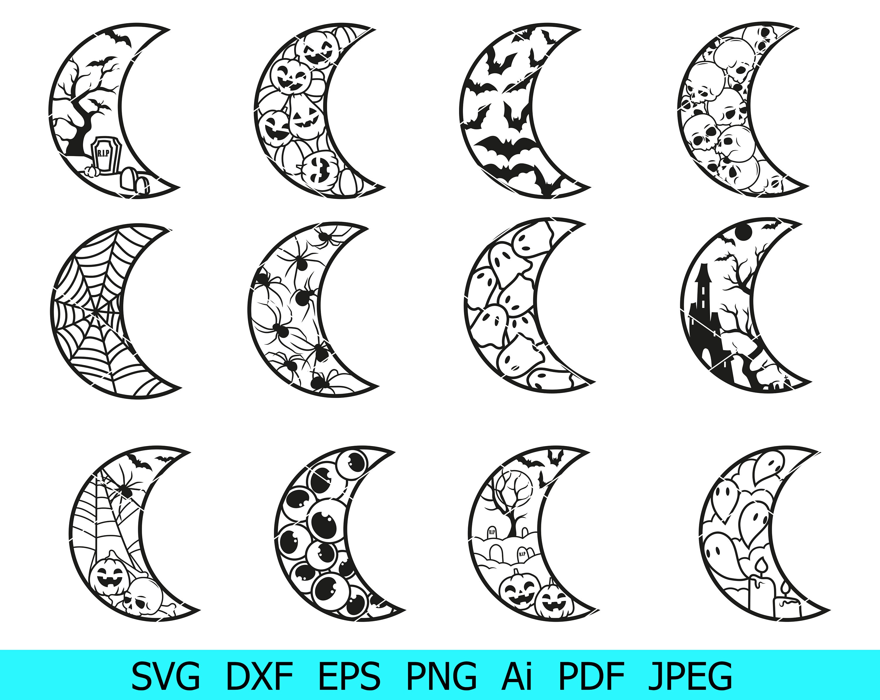 Halloween Moon Svg, Moon Svg, Halloween Moon Bundle Png, Haunted Moon ...