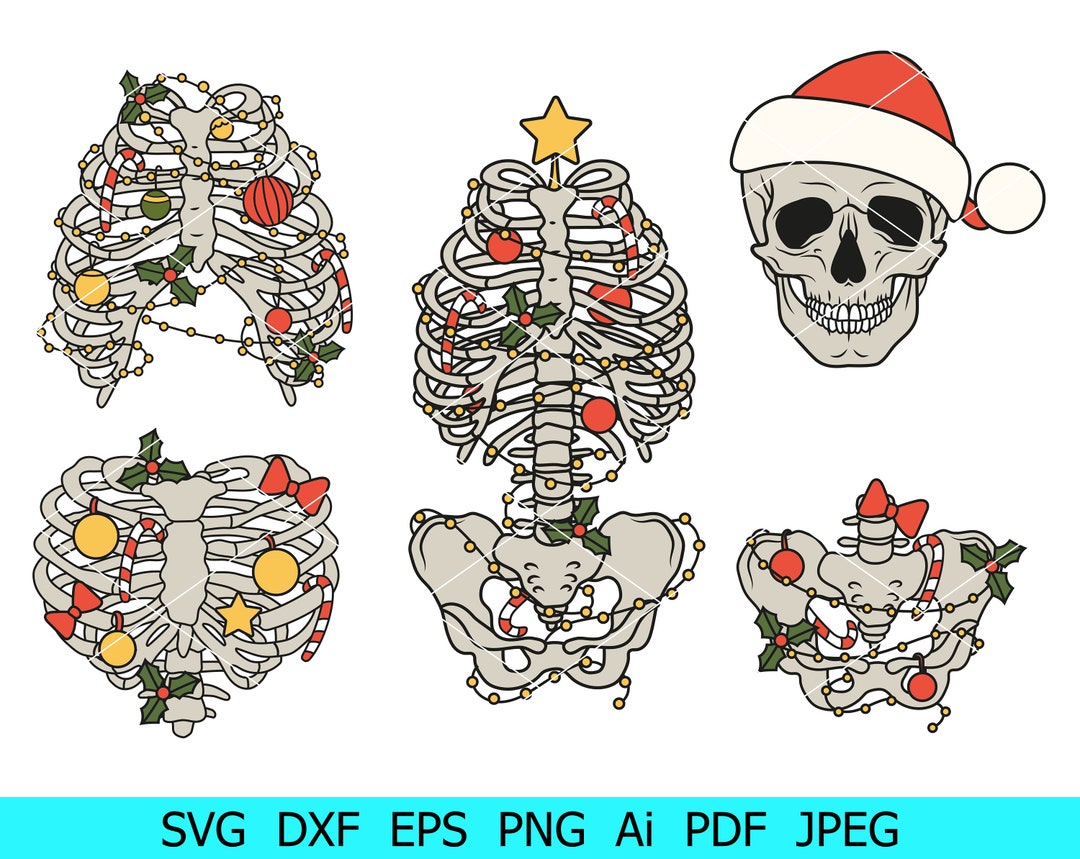 Christmas Skeletons Svg, Skeleton Svg, Skeleton in Santa Hat Png ...