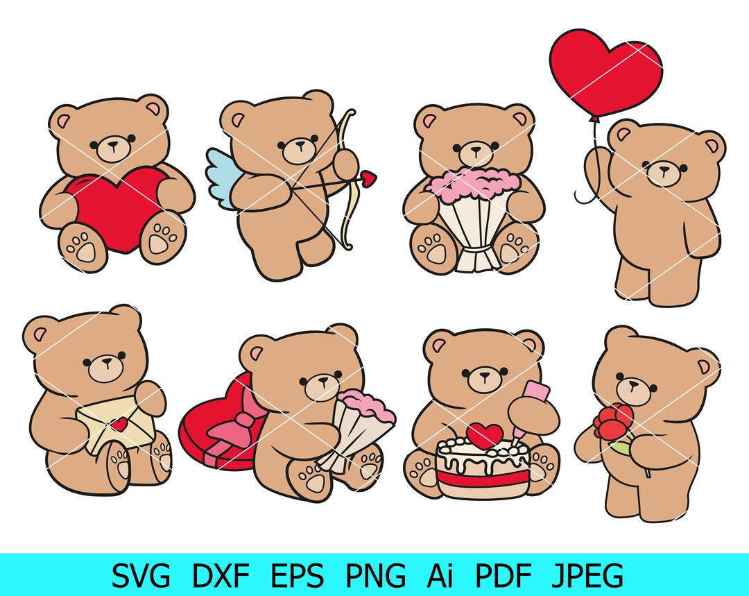 Happy Valentine's Day Svg, Colored Valentine Bear Png, Cute Bear ...