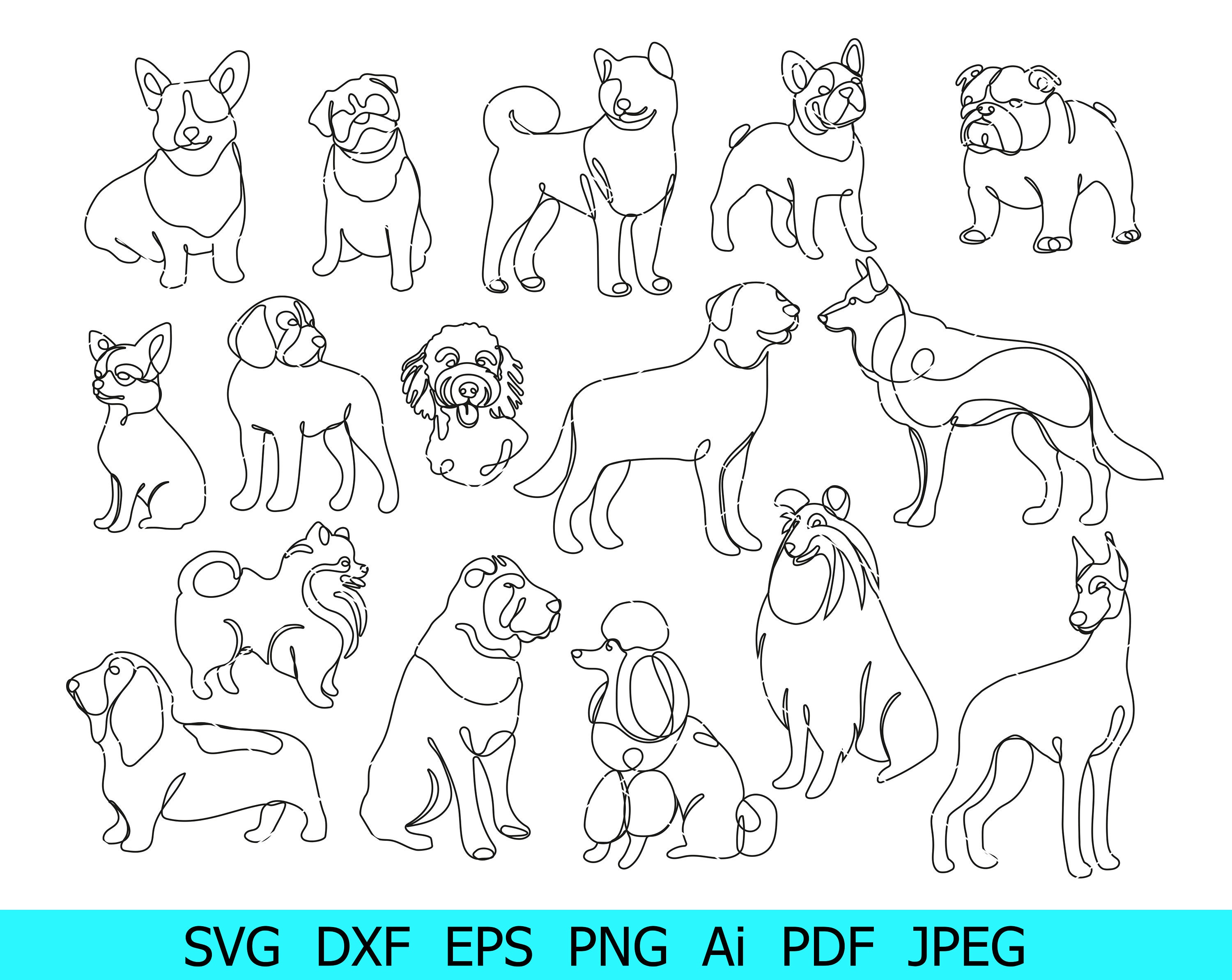 Linear Dogs Svg, Dog Breeds Clip Art, Dogs Svg Silhouette, Dog Bundle ...