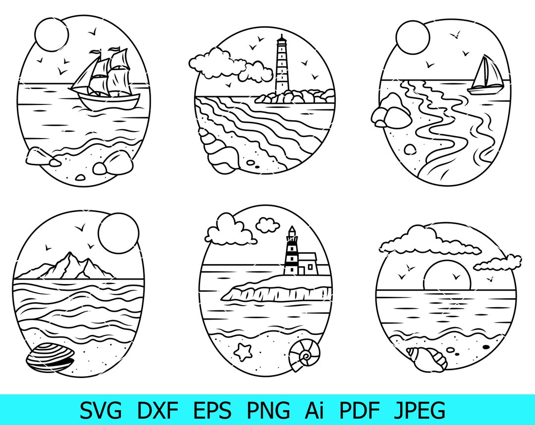 Marine Landscape Svg, Walk on the Sea Svg, Sunset Beach Png, Lighthouse ...