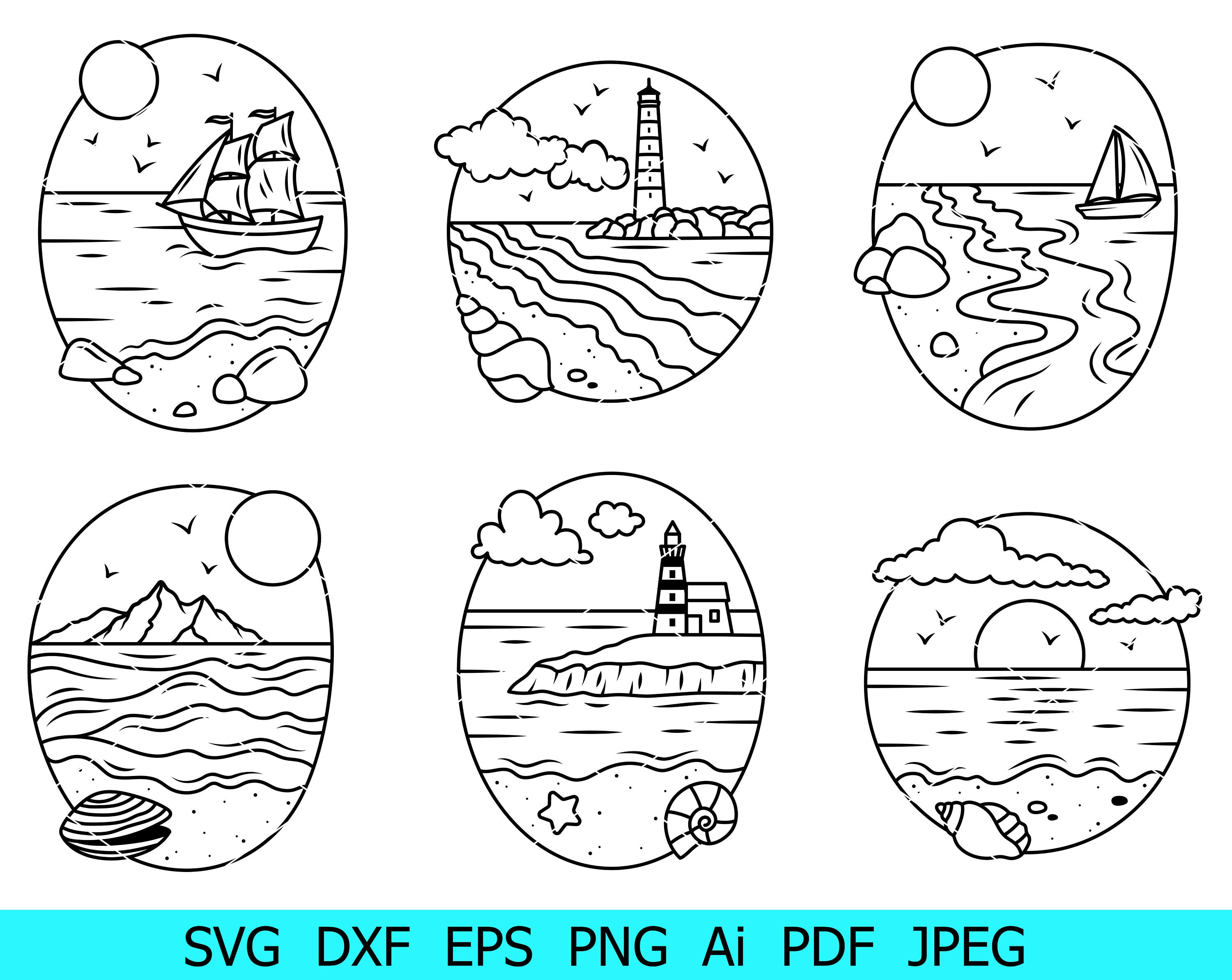 Marine Landscape Svg, Walk on the Sea Svg, Sunset Beach Png, Lighthouse ...