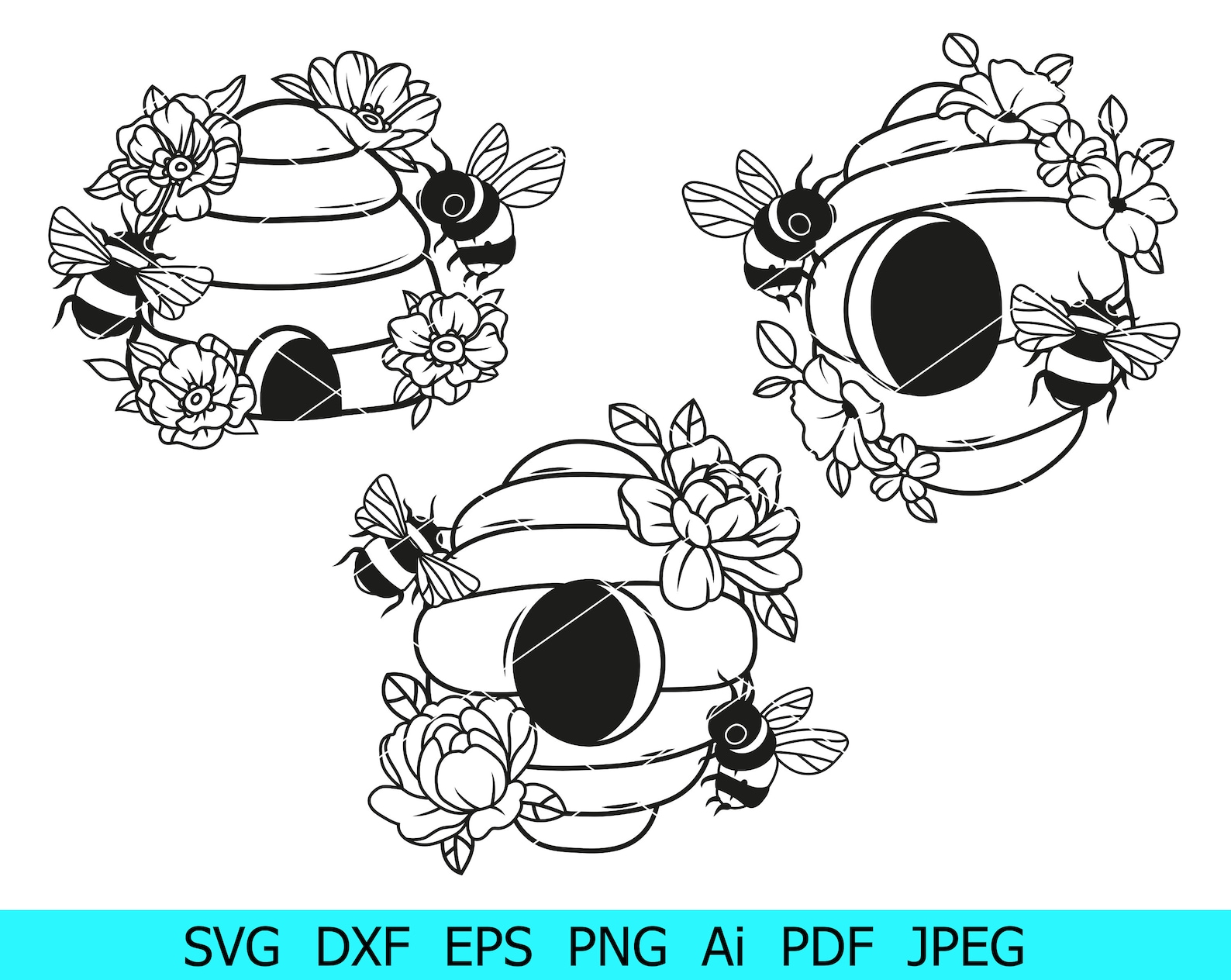 Beehive Svg, Beehive Svg Bundle, Bee Svg, Floral Beehive Silhouette ...