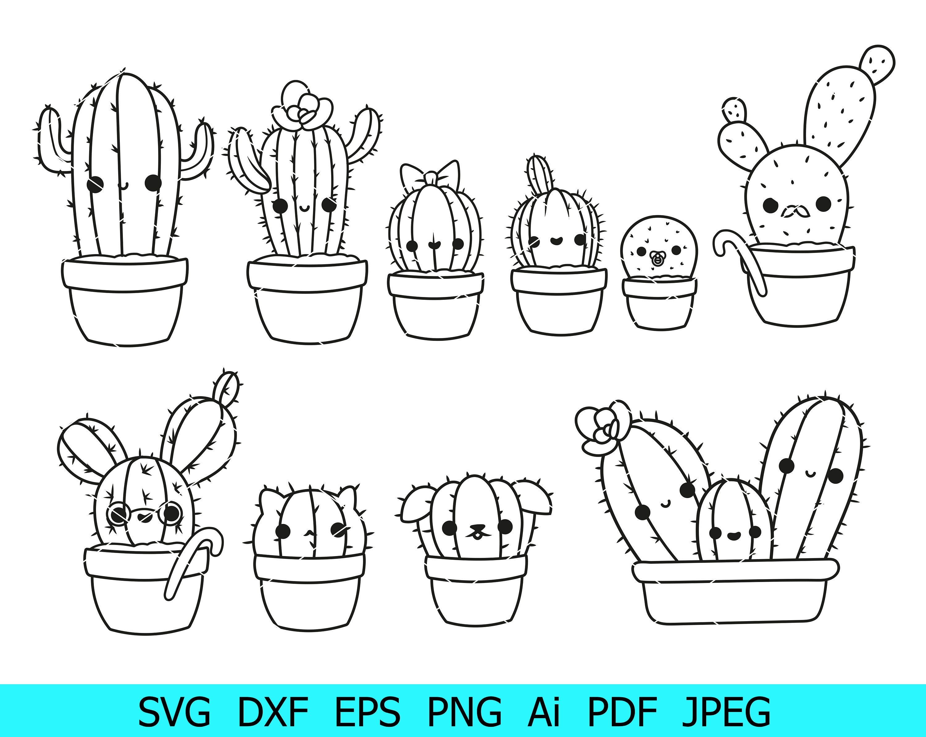 Cactus in a Pot Png, Cacti Svg, Cute Cacti Silhouette, Cactus Family ...