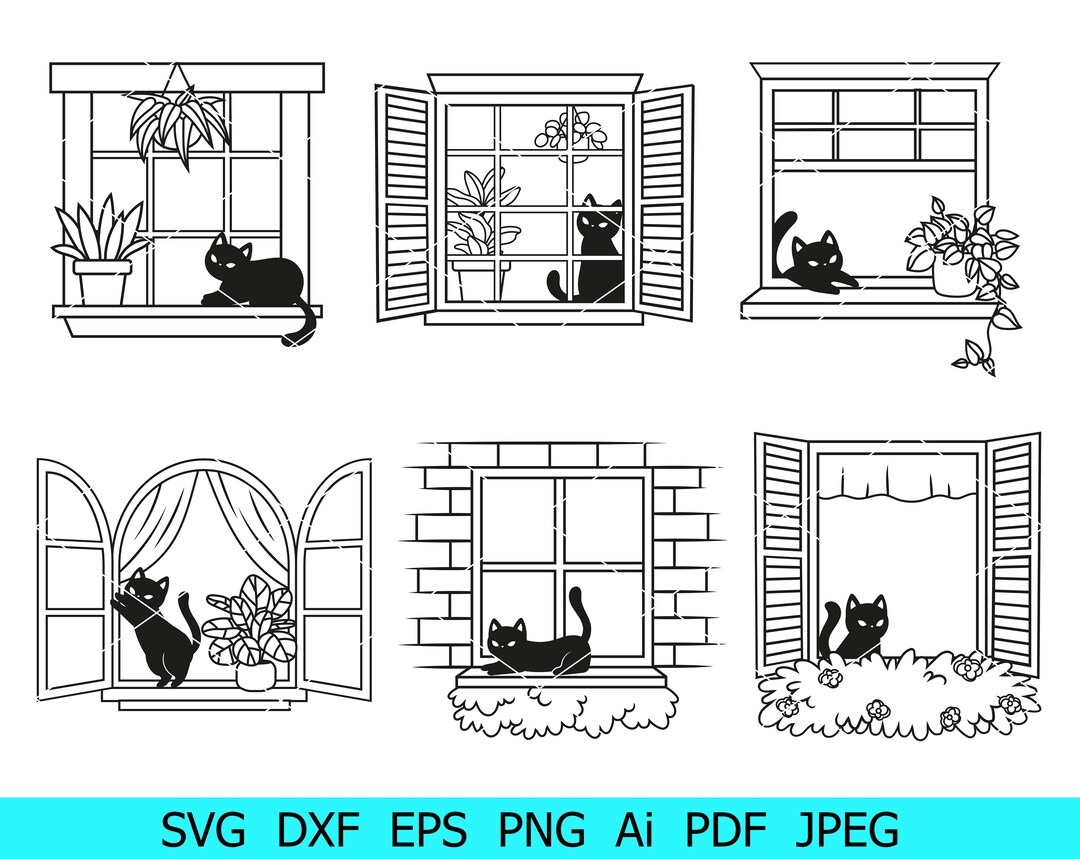 Cat in the Window Svg, Cat Svg, Window Png,house Plants Svg,playful ...