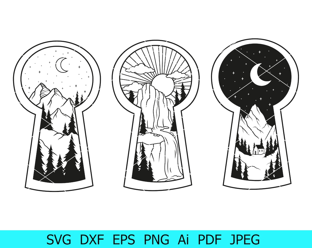Keyhole Svg, Nature at the Keyhole Png, Mountains Clipart, Night ...