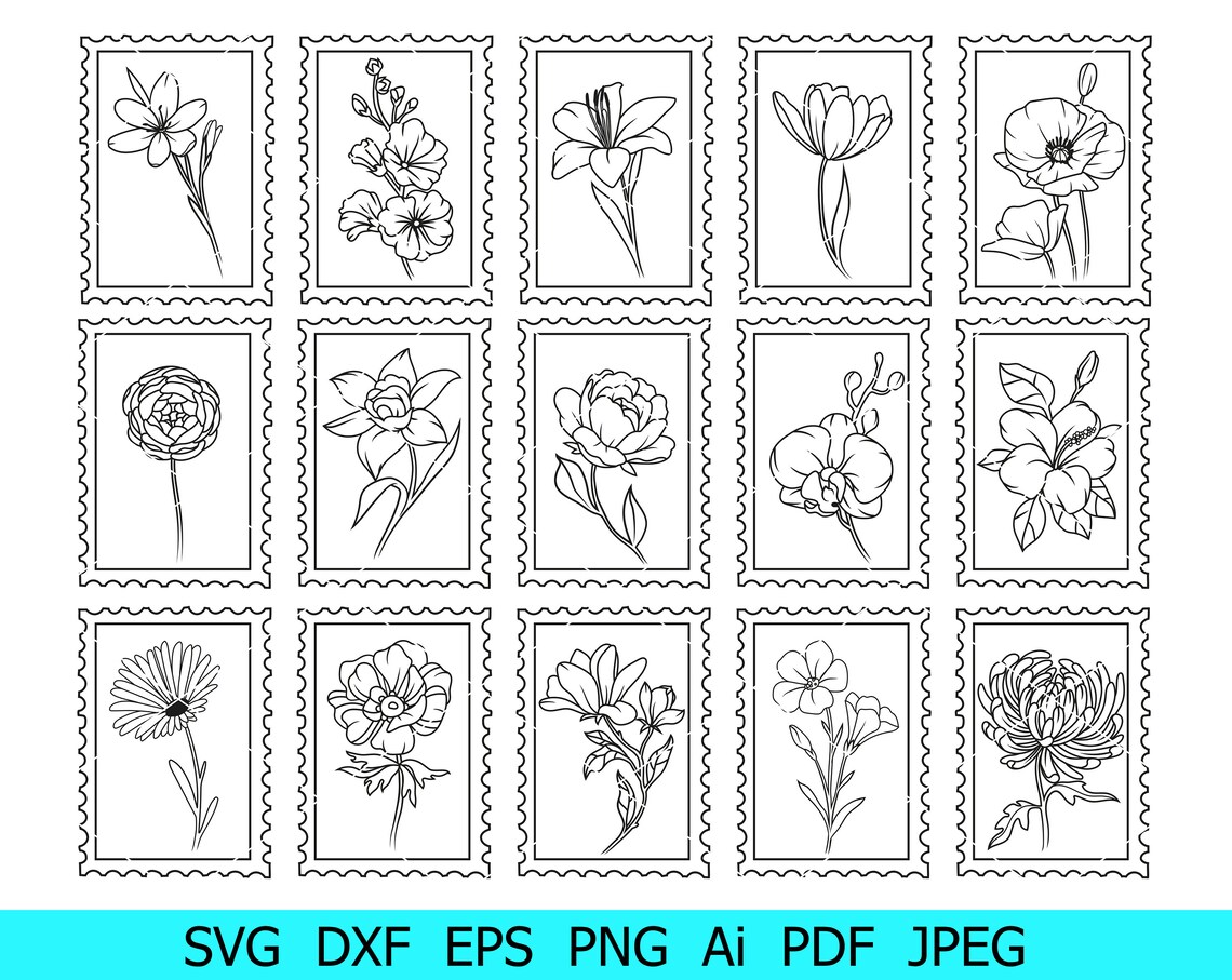 Post Stamp Svg, Mark Svg, Post Stamp With Flowers Png, Flowers Clip Art ...