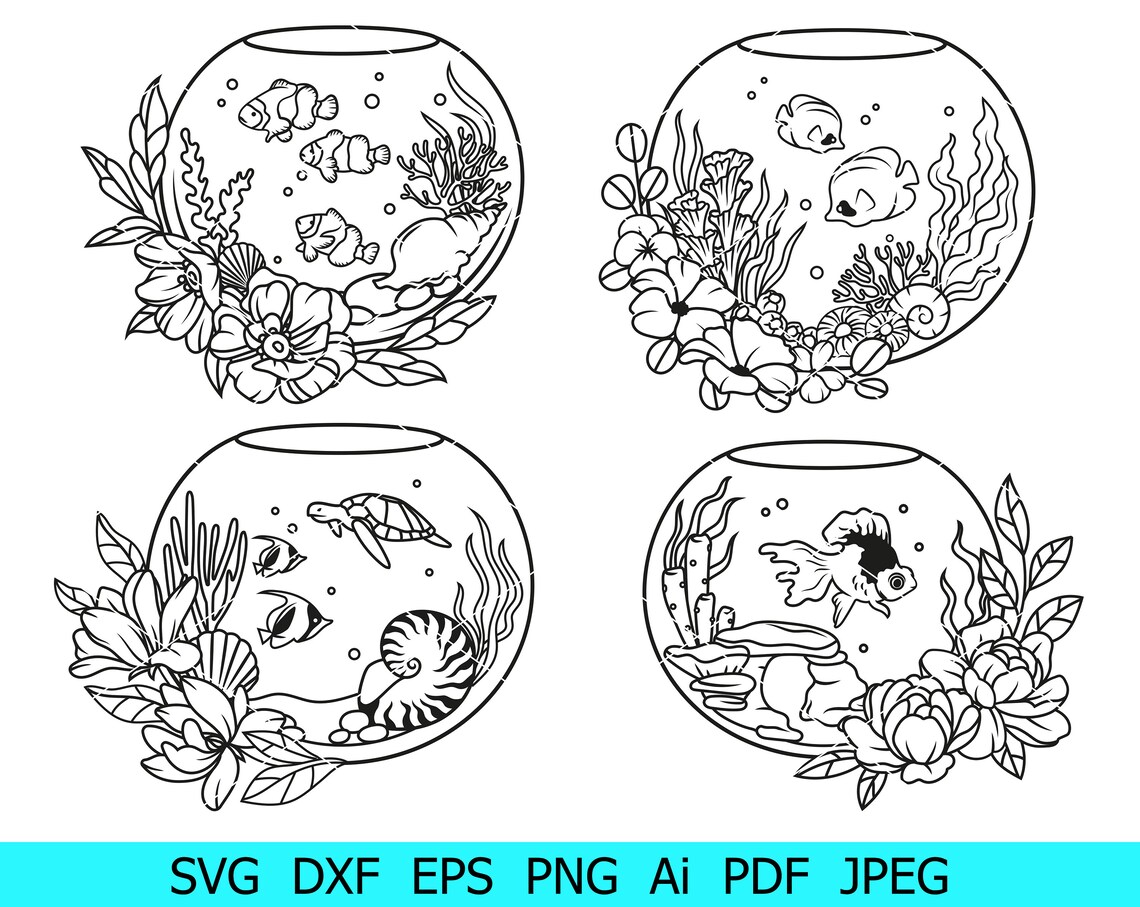 Aquarium Svg, Fish Tank Png, Fish Clipart, Aquarium Files for Cricut ...