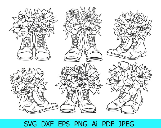 Boots SVG File, Boots With Flowers SVG, Cowboy Floral Boots SVG, Rain ...