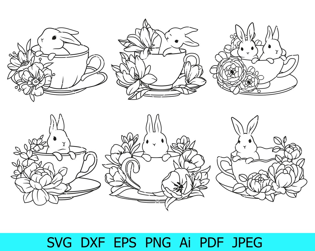 Bunny in a Cup Svg, Bunny Svg,flowers Png, Bunny Cricut,rabbit With ...