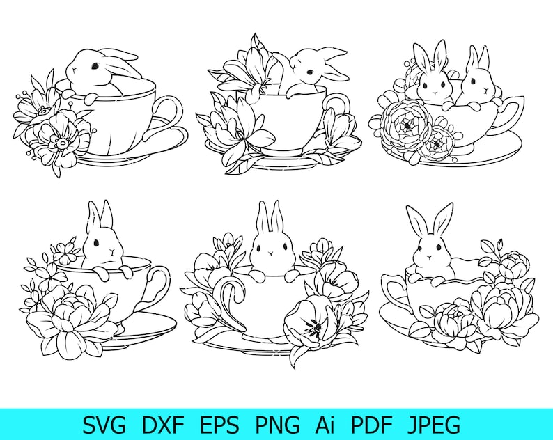 Bunny in a Cup Svg, Bunny Svg,flowers Png, Bunny Cricut,rabbit With ...