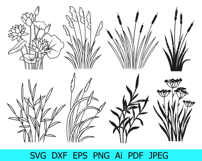 Wildflower Bundle Svg Flower Meadow Svg Reeds Png Nature Download