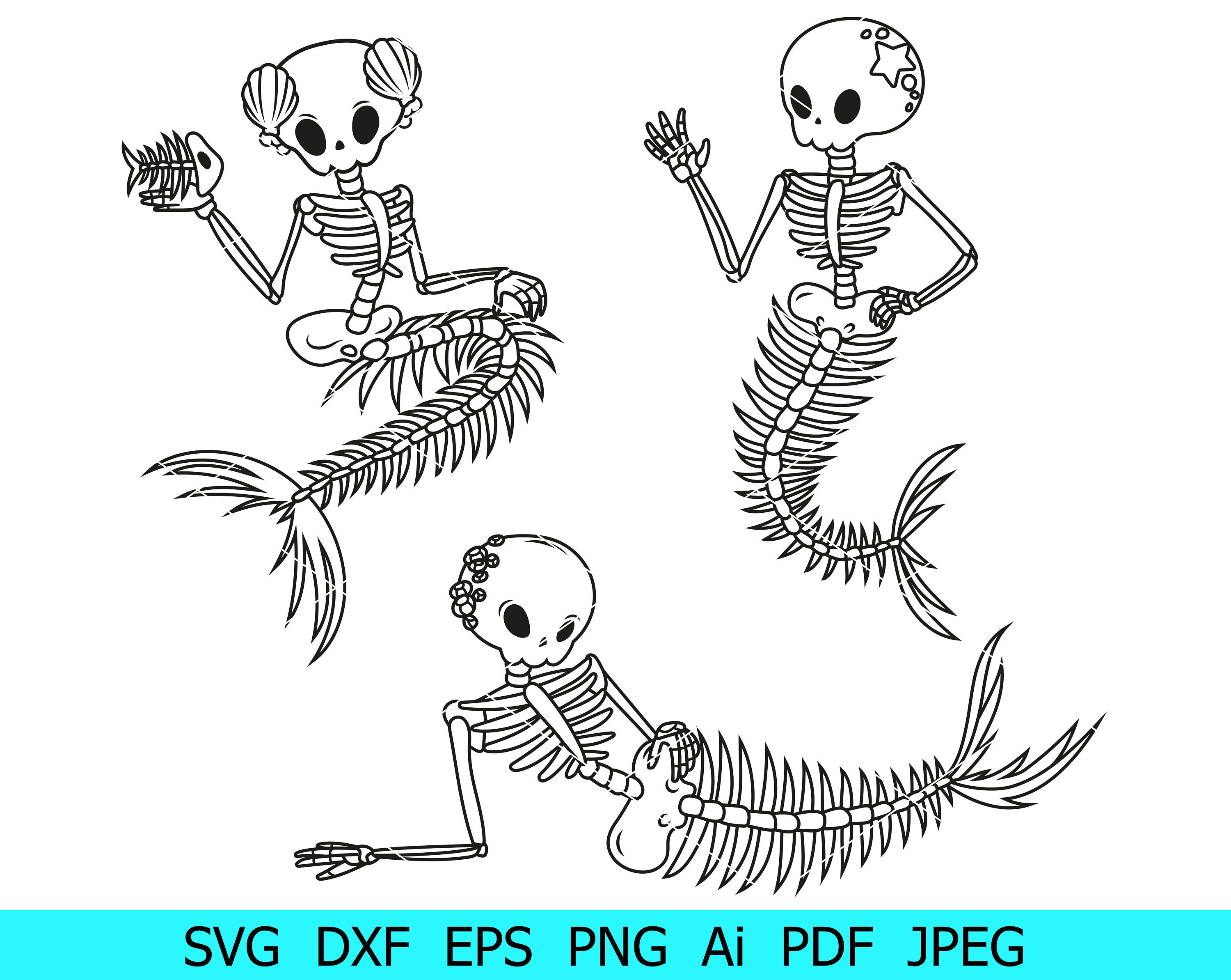 Mermaid Skeleton Svg, Gothic Mermaid Png, Sea Monster Svg, Mermaid Png ...