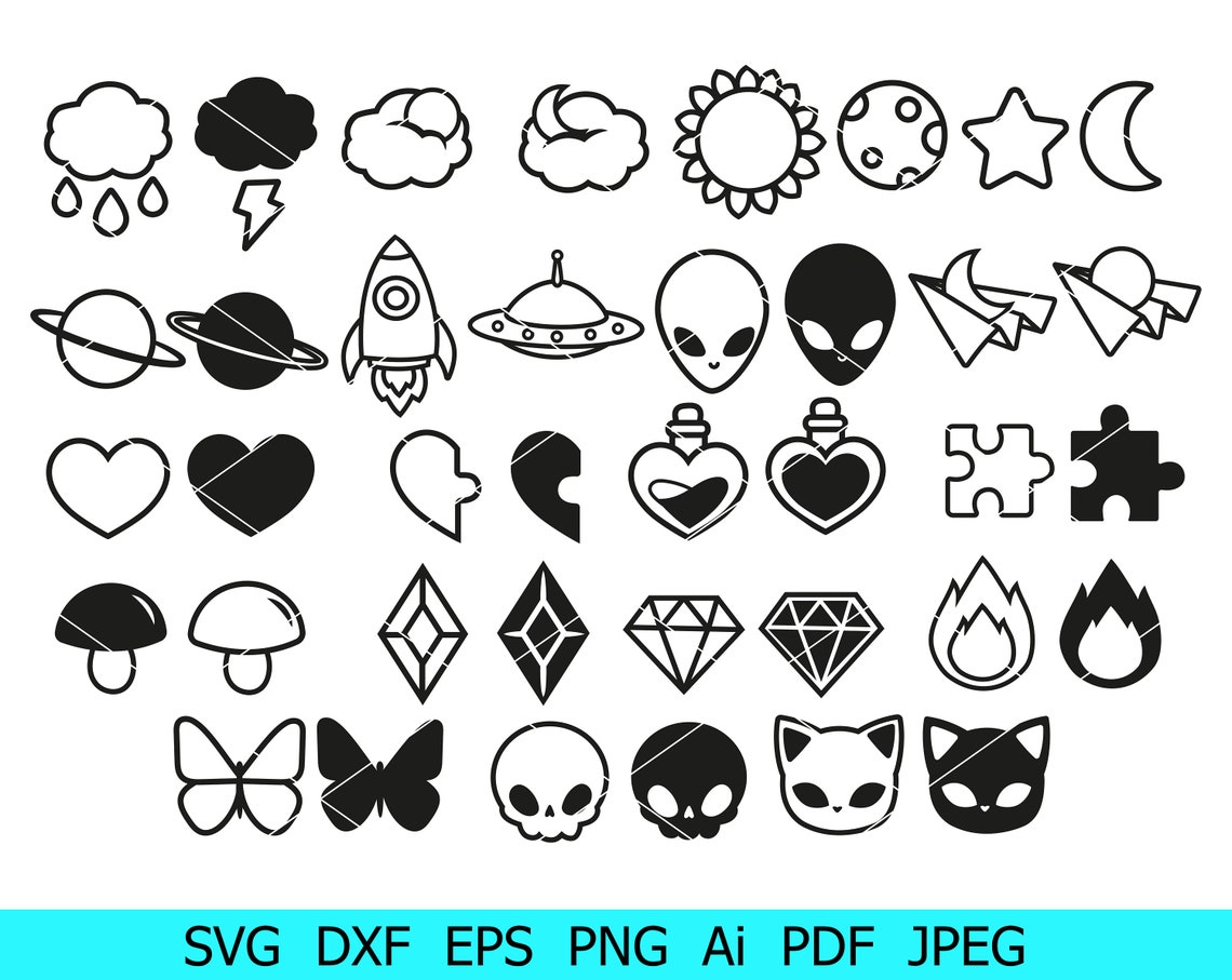Icons Svg Bundle Сat Planet Alien Saturn Spaceship Heart Pazl - Etsy