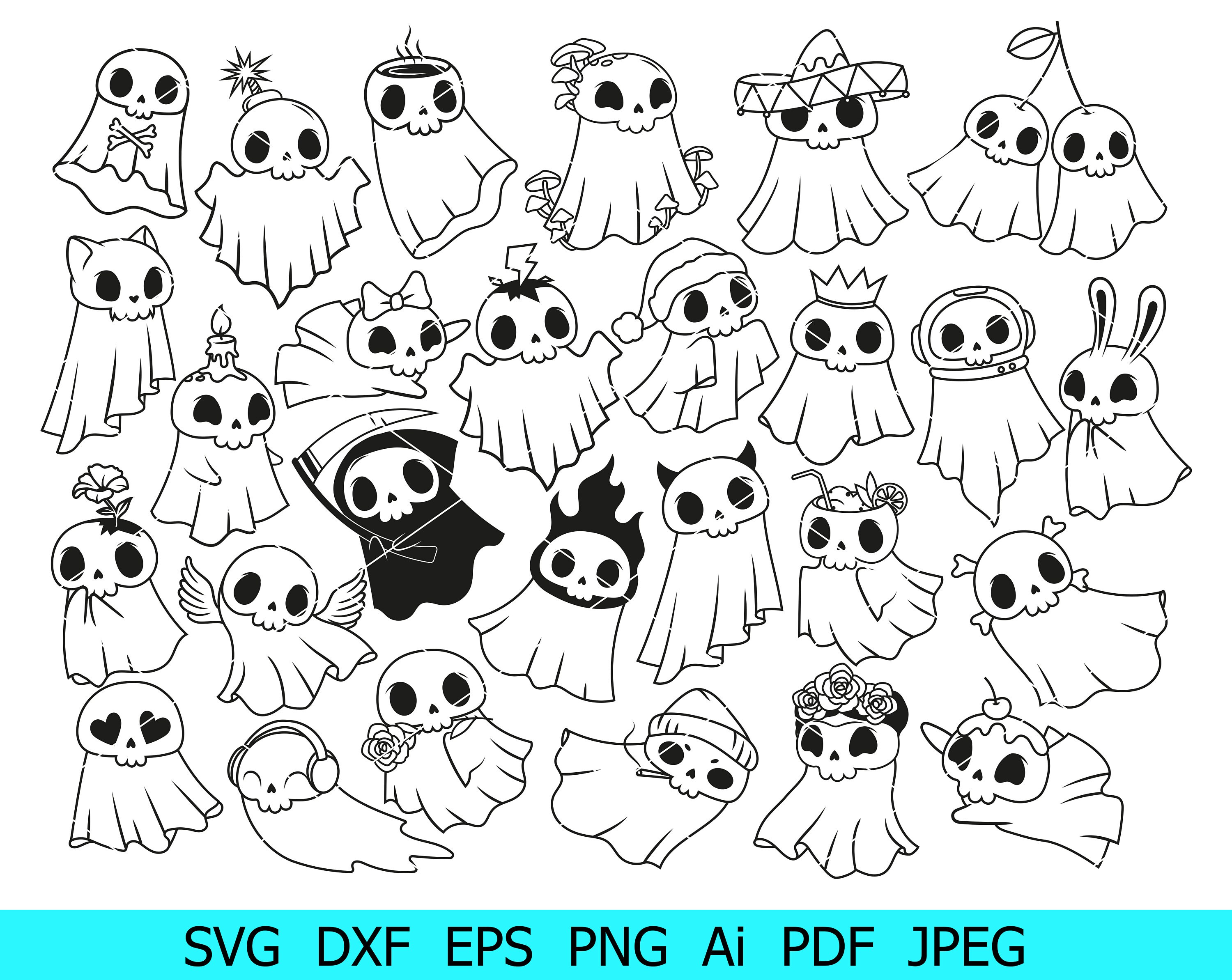 Scull Ghosts Svg, Ghosts Svg, Ghosts Png, Ghosts Halloween Png ...