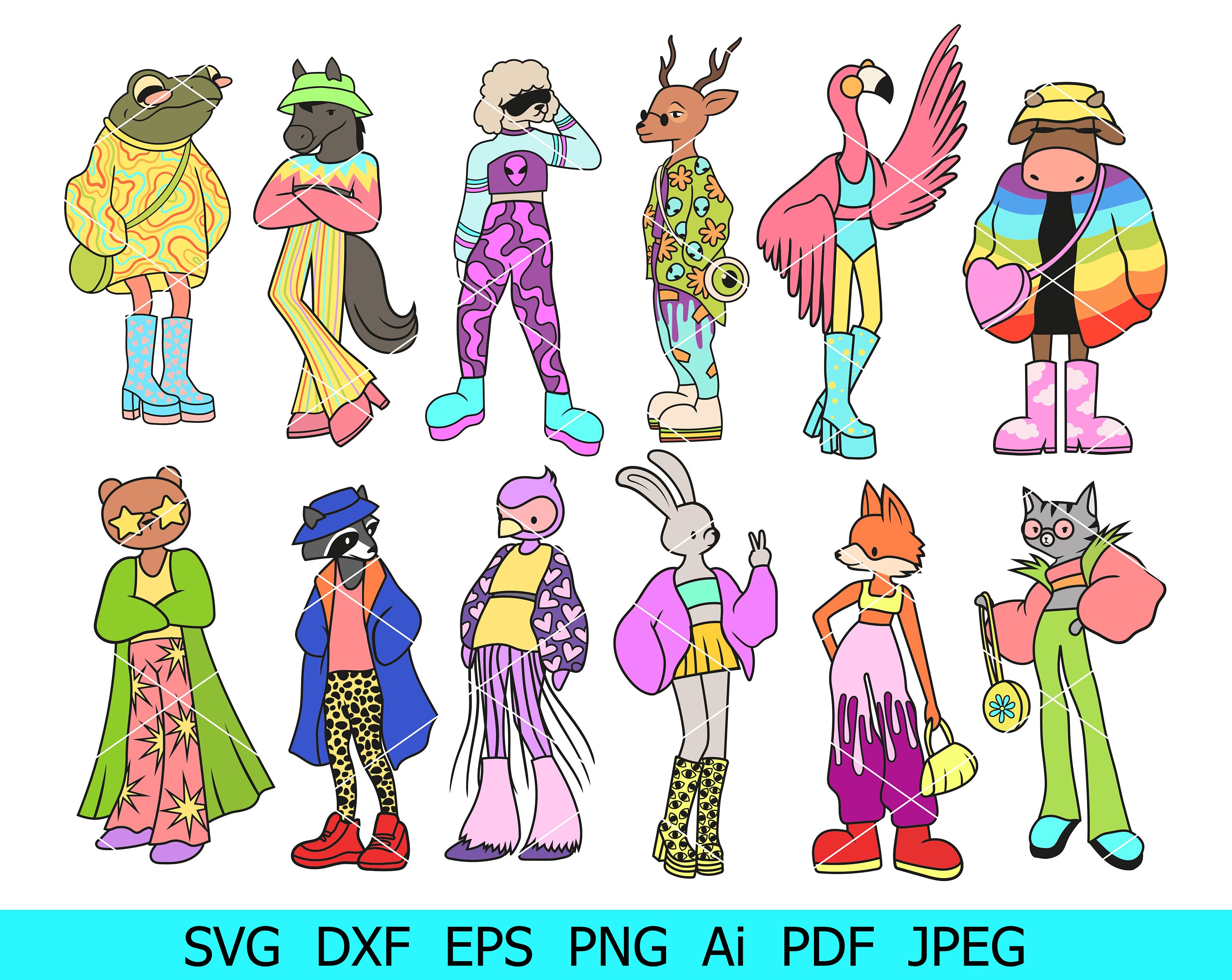 Animal Party Svg, Stylish Animals Svg, Party Animal Clipart, Animal ...